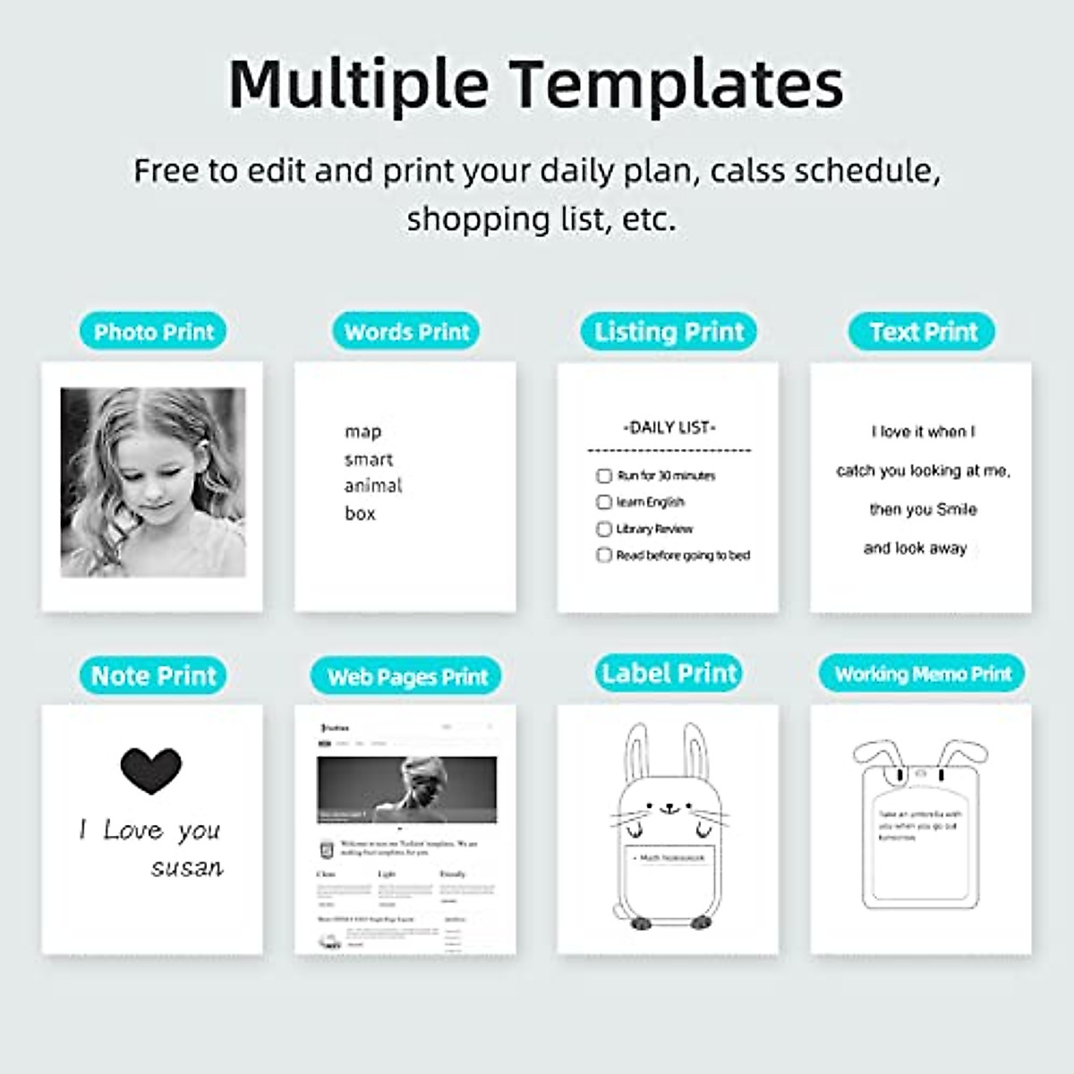 HXBER Mini Photo Printer, Mini Pocket Photo Printer Portable Thermal Printing Machine 203DPI Wireless BT Connection for Picture Lable DIY Handcraft List Meno Notes Journal Receipt Paper Instant