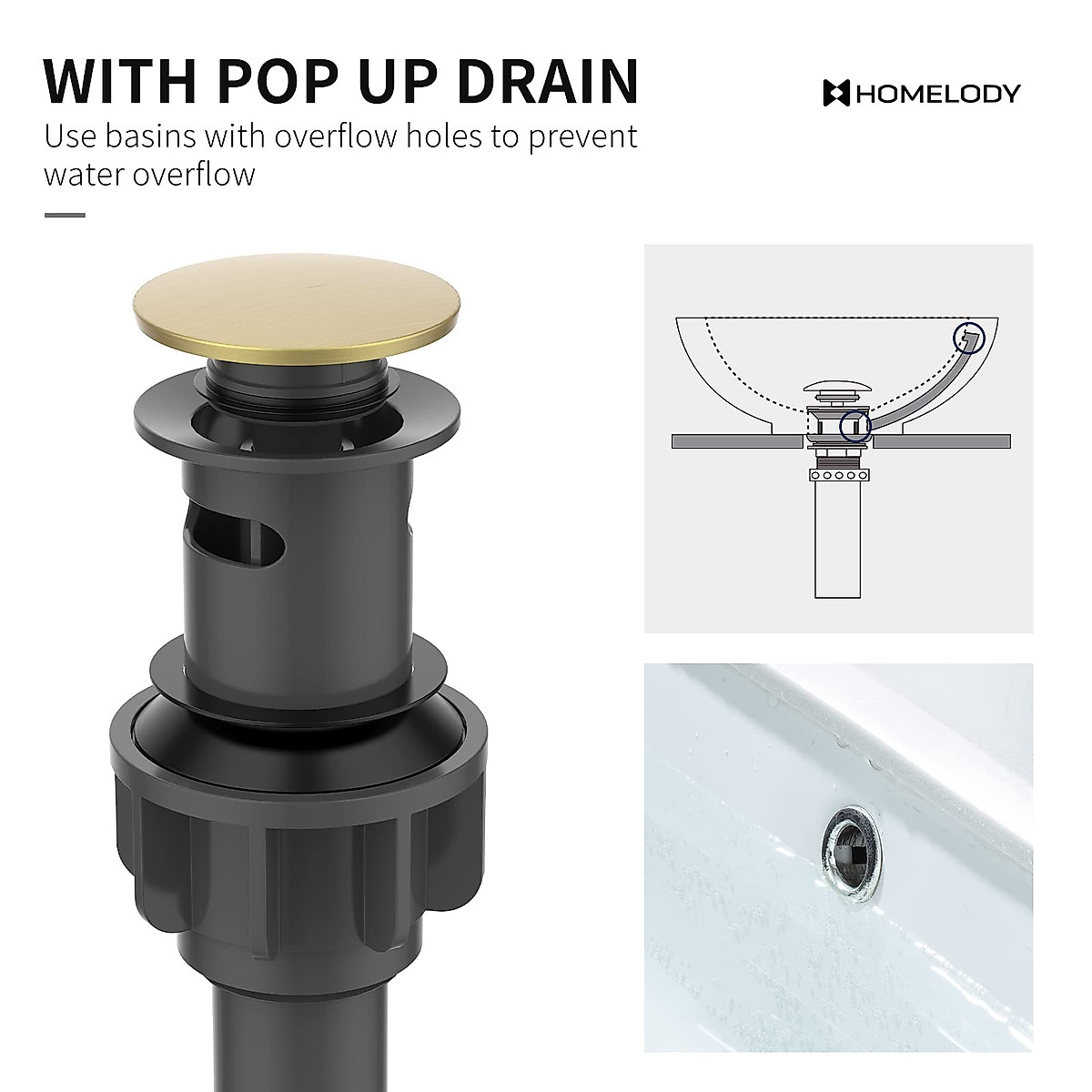 Bathroom Faucet, HOMELODY 2 Handles Gold Bathroom Faucet, 8 inch Widespread Faucet for Bathroom Sink, 3 Hole Bathroom Sink Faucet Bath Sink Faucet with Pop Up Drain