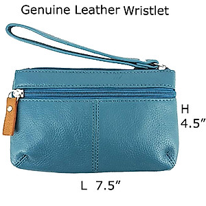 SILVERFEVER Cowhide Leather Wristlet Purse Wallet Whipstitched Detail (Turquoise)