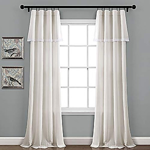 Lush Decor, Light Linen Lace Window Curtain Panel Pair, 84" x 38", 84 in x 38