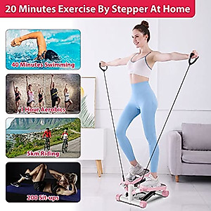 Kweetle Steppers for Exercise, Mini Stair Stepper with Resistance Bands & Mat, Stepper Machine 330lbs Bearing Capacity with LCD Display for Home Office Workout Training, Pink