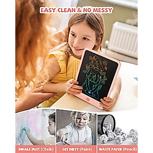 LCD Writing Tablet 10 Inch, Toys for 3 4 5 6 7 8 9 10 Year Old Boys Girls, Colorful Doodle Board Drawing Tablet, Gift for Boys Toddlers Age 3-12 Years, Memo Board, Drawing Pads with Lanyard (Pink)