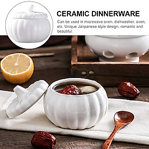 BESTonZON Ceramic Pumpkin Dish Pumpkin Soup Bowls Porcelain Dinnerware Pasta Dessert Bowl with Lid, Dishwasher & Oven Safety