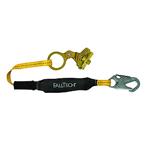 FallTech 8358LT Rope Grab Lanyard Set-Single Leg, Soft Pack with Hinged Self-Tracking Rope Grab, and 1 Snap Hook for 5/8" Rope, Yellow/Black