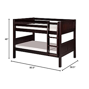 Camaflexi Panel Style Solid Wood Low Bunk Bed, Twin-Over-Twin, Side Attached Ladder, Cappuccino