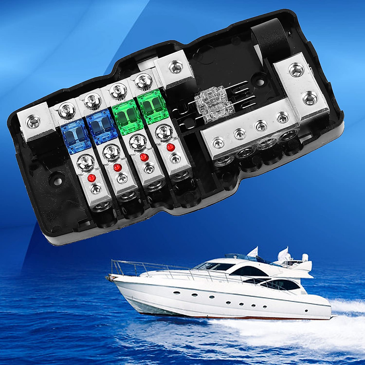 ZUYIYI 4-Way Car Audio Distribution Fuse Block with Ground Mini ANL Fuse Box Distribution Block 0/4ga 4 Way Fuse Holder 30A 60A 80A Red LED