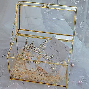 Jajamy Glass Wedding Card Box with Slot, Large Clear Card Box Gold Brass Gift Card Storage Box Perfect for Wedding Receptions, Baby Shower, Birthday Party, Bridal Shower Greeting Card Glass Organizer