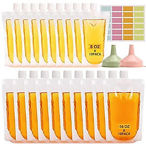 Plastic Flasks，20PACK，Concealable and Reusable Drink Bags，Leak-Proof，BPA-Free for Travel，Outdoor Sports，Concerts，Events(2Funnels and 24PCS Label stickers included)