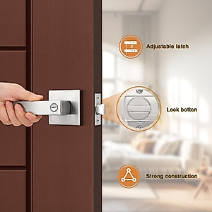 Probrico 4 Pack Square Door Levers Door Locks, Keyless Privacy Handles Locksets Interior Bed and Bath Hardware in Satin Nickel,Heavy Duty Hardware