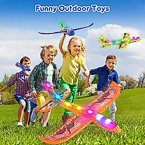 Lydaz 3 Pack Airplane Launcher Toys, 2 Flight Modes LED Slingshot Foam Airplanes for Kids with 3 DIY Stickers, Outdoor Sport Flying Toys Birthday Gifts for Boys Girls Age 3 4 5 6 7 8 10-12 Years Old