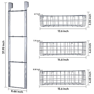 Detachable 3-Basket Over The Door Organizer, Heavy Duty Iron Hanging Shelf Door Back Storage Organizer Rack for Kitchen, Bathroom(Black).