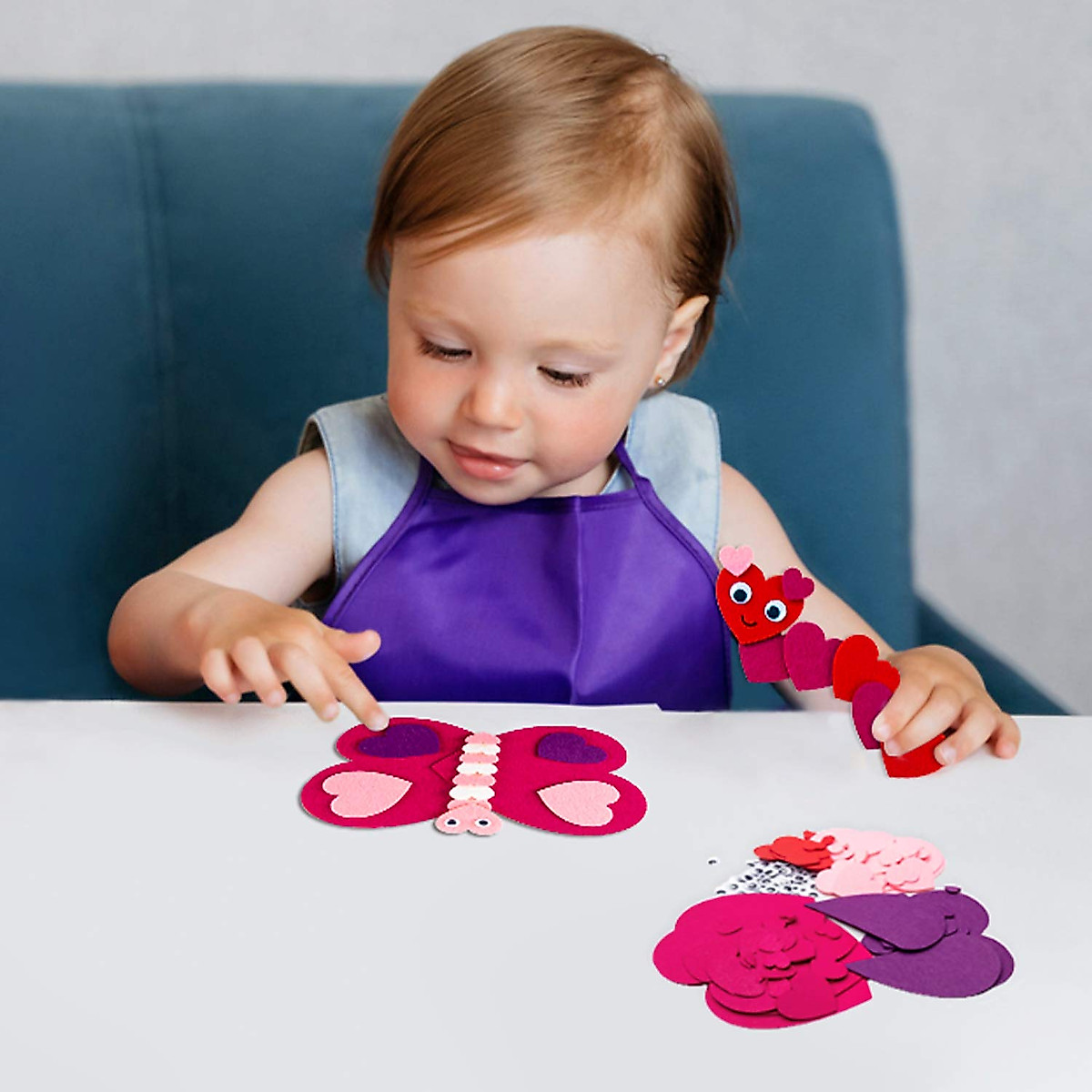 WATINC 12Pcs Wedding Engagement DIY Craft Kit Felt Hearts Animals Art Set with Butterfly Rabbit Pig Chick Monster Bear Bunny Creative Decorations for Valentine's Day Activity Party Supplies