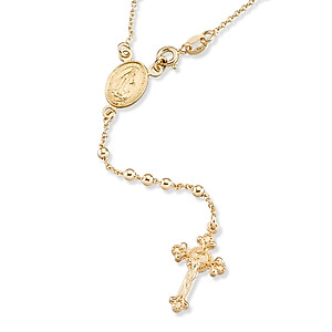 Miabella 925 Sterling Silver or 18Kt Yellow Gold Over Silver Italian Rosary Bead Cross Y Necklace Chain for Women (yellow-gold-plated-silver, Length 20 Inches)