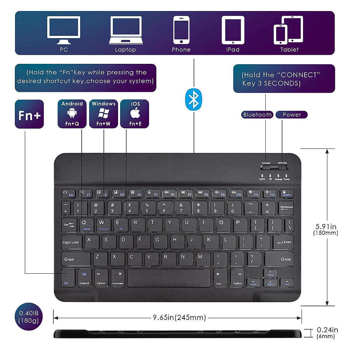 DETUOSI iPad 9.7" Case with Keyboard for iPad Air 2/ Air 1, iPad Pro 9.7, iPad 9.7 inch 2017/2018 (5th/ 6th Gen), Detachable Wireless Keyboard + Multiple Angle Stand PU Leather Cover for iPad 9.7-inch