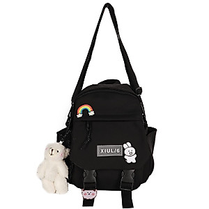 GGOOB Cute Mini Backpacks with Accessories Aesthetic Mini Backpack for Teens Kawaii Small Backpack (Black,With-Accessories)