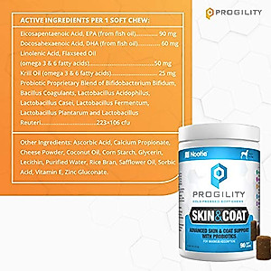 Nootie PROGILITY Advanced Skin & Coat Chews for Dogs - Supports Healthy Skin and Coat to Relieve Itchy Skin and Excessive Shedding with Krill Oil - For All Dog Sizes - 90 ct