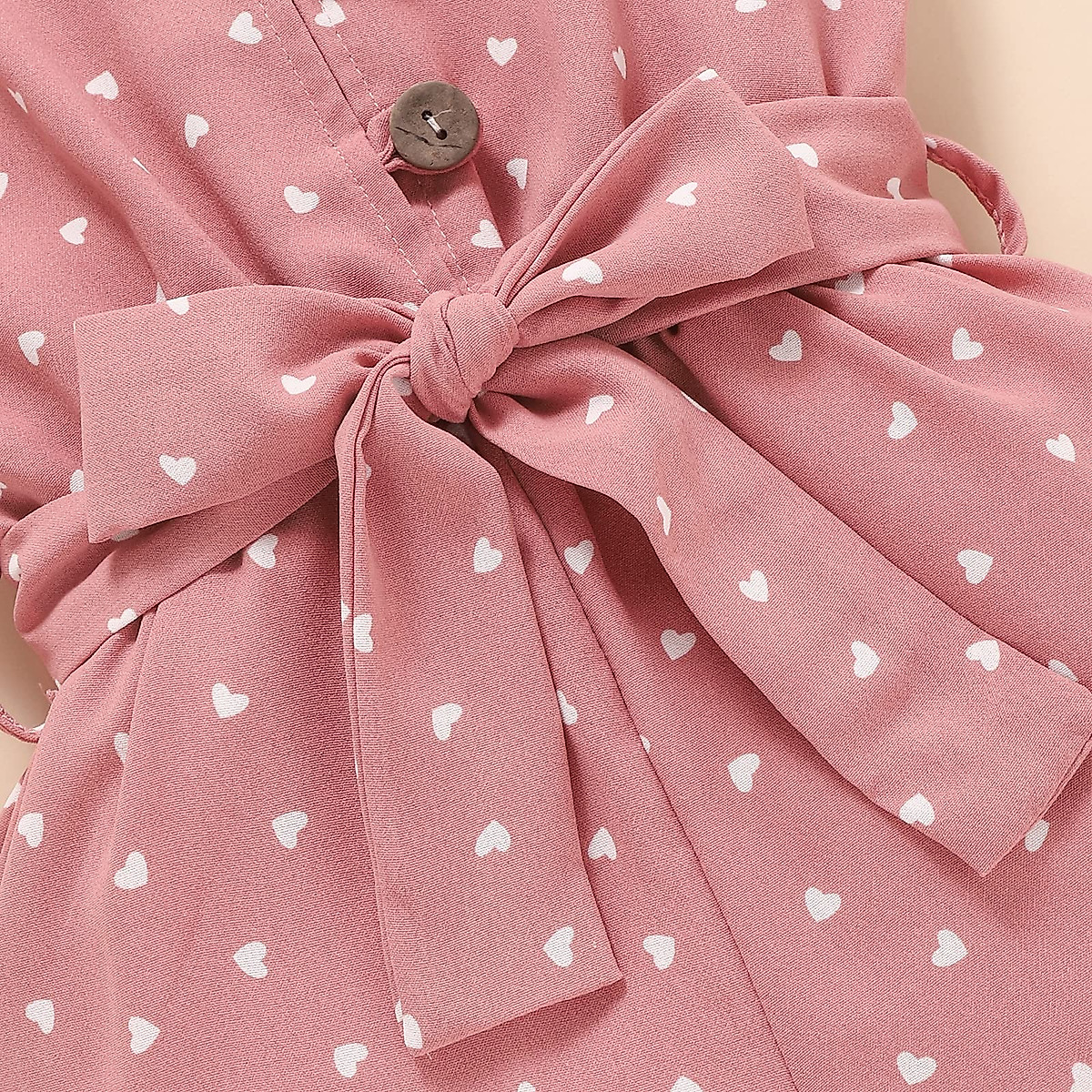 Tikoubabe Toddler Girl Clothes Baby Summer Cute Halter Romper V-Neck Outfits Love Heart Bow Knot Light Red 2T-3T 100CM