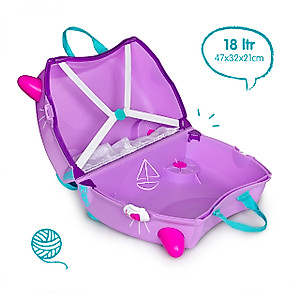 Trunki Ride-On Kids Suitcase | Tow-Along Toddler Luggage | Carry-On Cute Bag with Wheels | Kids Luggage and Airplane Travel Essentials: Cassie Cat Lilac