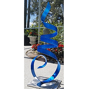 Statements2000 Modern Metal Centerpiece, Abstract Garden Decor, Contemporary Table Top Accent Sculpture - Blue Sea Breeze Accent by Jon Allen - 18"