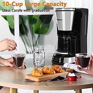 Gardcare 10-Cup Coffee Maker: 24-hour Programmable Coffee Machine, Smart Touch Screen, Stainless Steel Glass Carafe Pot with Brew Strength Control, Automatic Anti-Drip System, Black