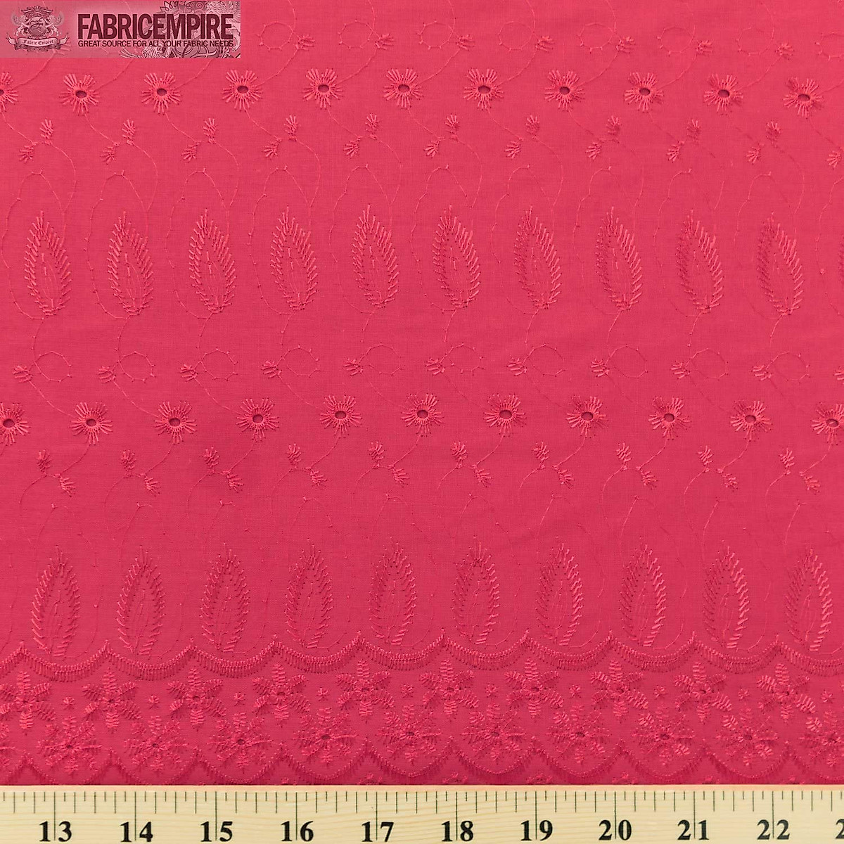 Daisy in Leaf 100% Cotton Embroidered Eyelet Fabric 42" Wide Sold by The Yard (Red)