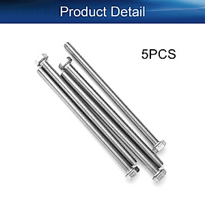 Yinpecly M8 Hex Bolt M8-1.25 x 130mm UNC Hex Head Screw Bolts 304 Stainless Steel Fully Threaded Hex Tap Bolts 5pcs