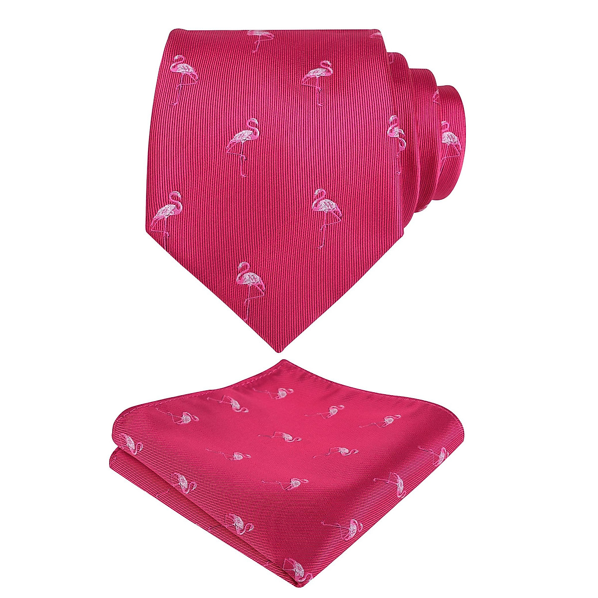 Alizeal Flamingo Ties Mens Prom Party Regular Necktie and Handkerchief Set-Violet Red