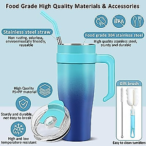OPMGUWZY 40oz Tumbler with Handle and Straw Lid, Double Wall Vacuum Reusable Stainless Steel Insulated Water Bottle Cup with Handle, Large Insulated Tumblers for Coffee Travel