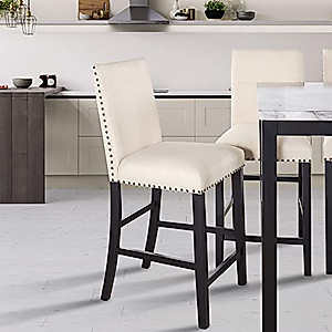 Voohek Beige 5 Piece Kitchen Dining Table Set Counter Height Faux Marble Modern Room Dinette Furniture with Matching Chairs