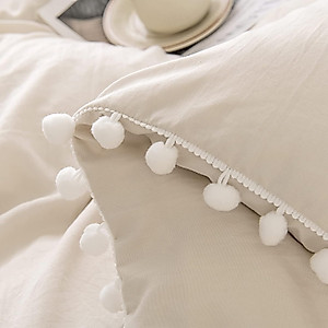 Bedbay Boho California King Comforter Set Beige Comforter 3 Piece Farmhouse Boho Bedding Sets Cute Ball Fringe Luxury Bedding Ultra Soft Microfiber Lightweight Comforter Set(Beige,Cal King)