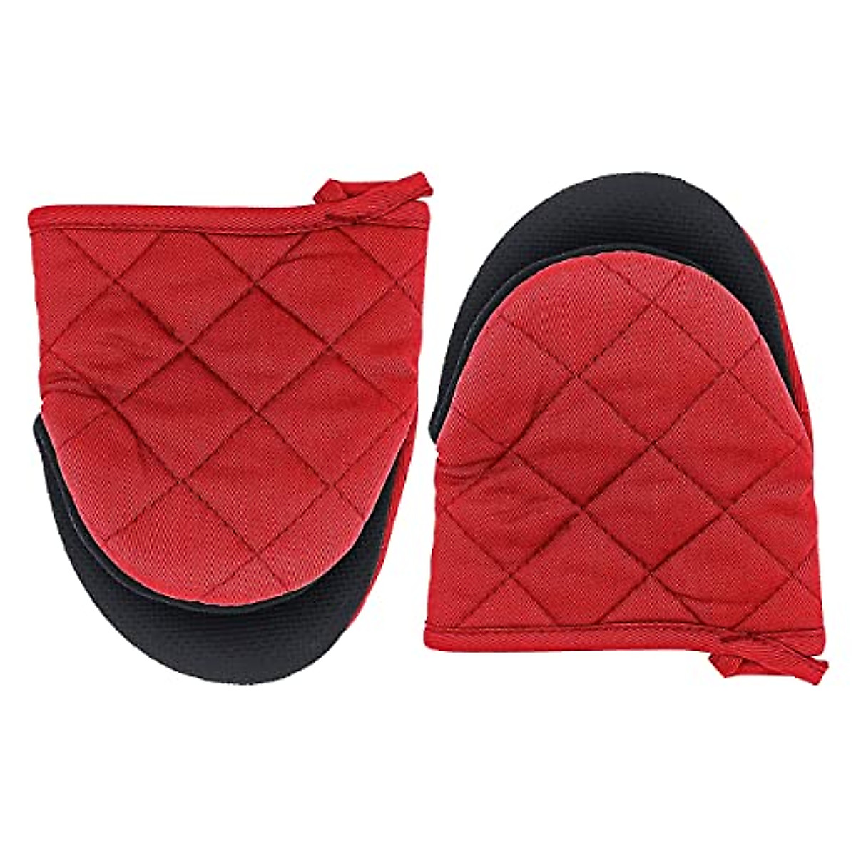 Nuscen 2 Pcs Mini Oven Gloves,Heat Resistant 500 Degrees, Oven Mitts,Cotton Neoprene Non-Slip Grip, Hanging Loop, for Microwave BBQ, Kitchen, Baking,Grilling/Machine Washable (Red)