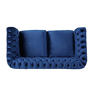 Christopher Knight Home Karen Traditional Chesterfield Loveseat Sofa, Navy Blue and Dark Brown, 61.75 x 33.75 x 27.75