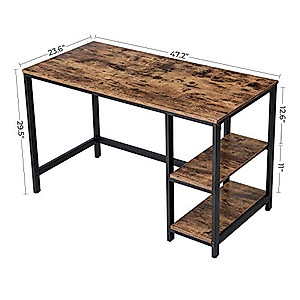 VASAGLE ALINRU Computer Desk, 47.2-Inch Wide Home Office Desk for Study, Writing Desk with 2 Shelves on Left or Right, Steel Frame, Industrial, Rustic Brown and Black ULWD47X