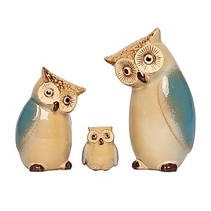 3pcs Ceramic Owl Statue, Owl Family Porcelain Figurine, Garden Animals Ornaments, Figurine Crafts Animals Statue Abstract Sculpture for Home Decor, Event