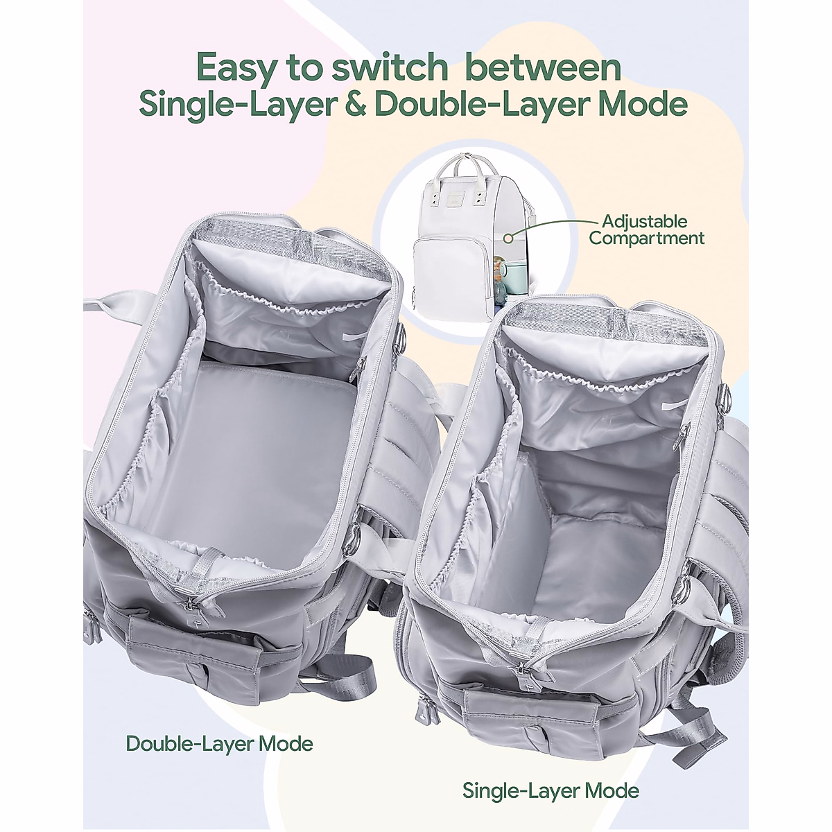 AUYRE Diaper Bag Backpack Large Diaper Bag Travel Backpack with Insulated Pockets & Stroller Straps Baby Shower Gifts Large Capacity, Waterproof, Grey