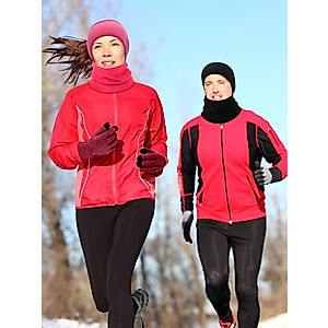 9 Pcs Unisex Winter Accessory Set Include Fleece Ear Warmers Headband Earmuff Winter Neck Gaiter Touchscreen Knit Gloves(Black, Navy Blue, Grey)