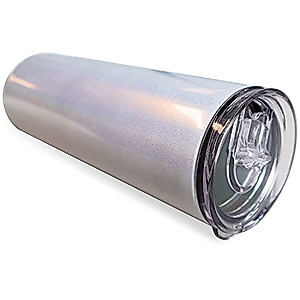 POVOKICI 25 Pack 20oz Sublimation Glitter Tumblers, Straight Skinny Sparkling Tumblers Bulk, White Rainbow Stainless Steel Vacuum Blanks Coffee Tumblers