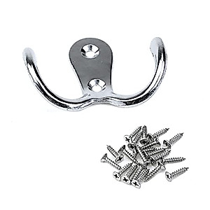 Faotup 5PCS Bronze Zinc Alloy Metal Double Hooks for Hanging,Double Hook Silver,Double Coat Hooks Silver,Double Coat Hooks Hardware,with Screws,2.12×1.57×0.55inches