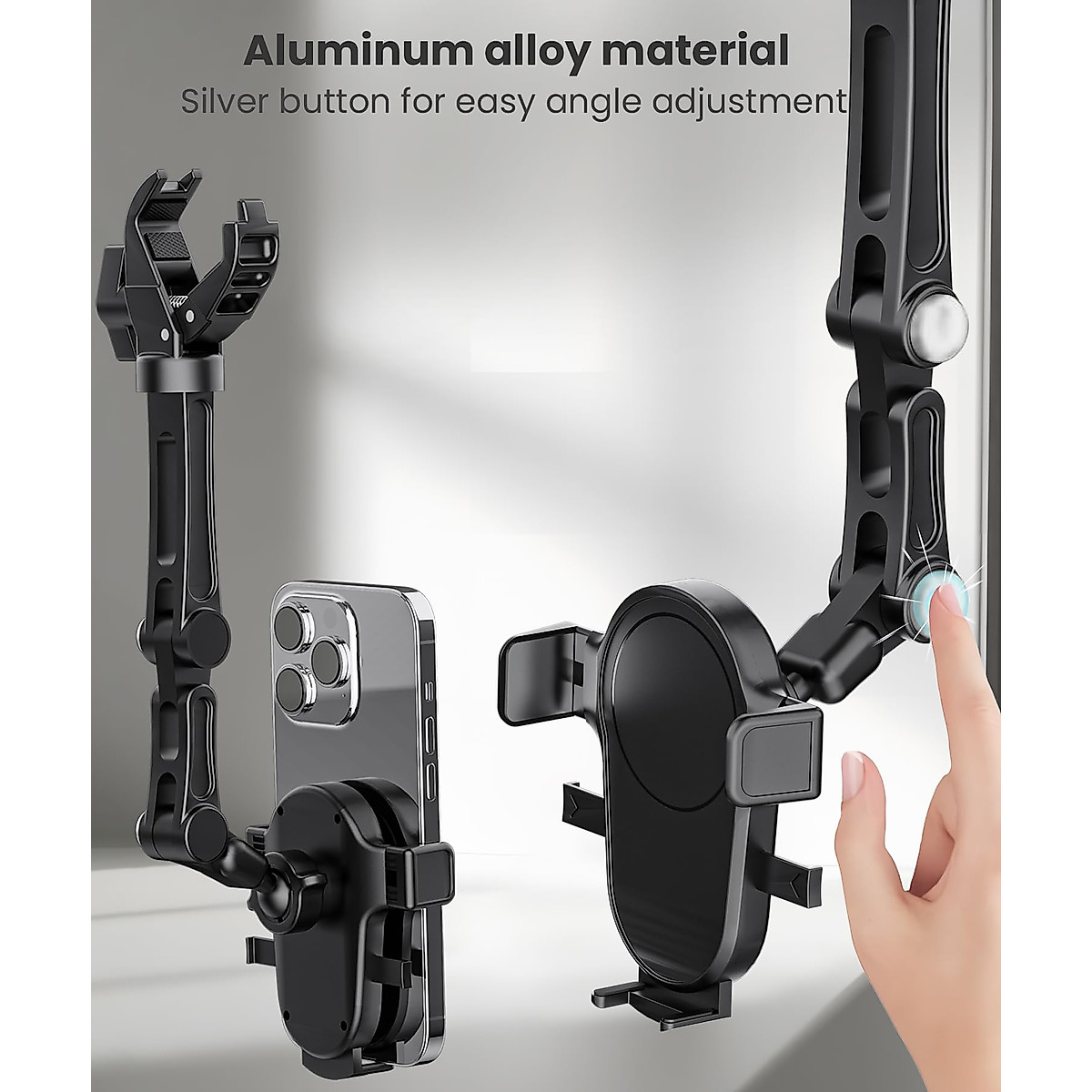 Karmus Rearview Mirror Phone Holder for Car, Rear View Mirror Phone Holder, Rotatable and Retractable Car Phone Holder Mount, Car Truck Essentials Accessories Compatible with All Cell Phones