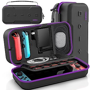 Switch OLED Carrying Case Compatible with Nintendo Switch/OLED Model, Portable Switch Travel Carry Case Fit for Joy-Con and Adapter, Hard Shell Protective Switch Pouch Case with 20 Games, Purple