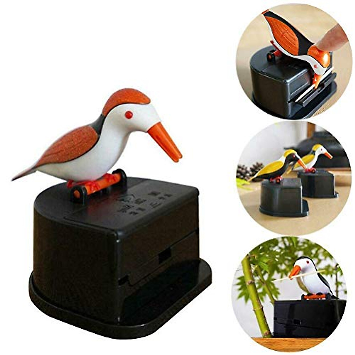 Hinder Toothpick Dispenser,Automatic Bird Toothpick Box Bird Woodpecker Toothpick Dispenser Table Toothpick Box Case Storage