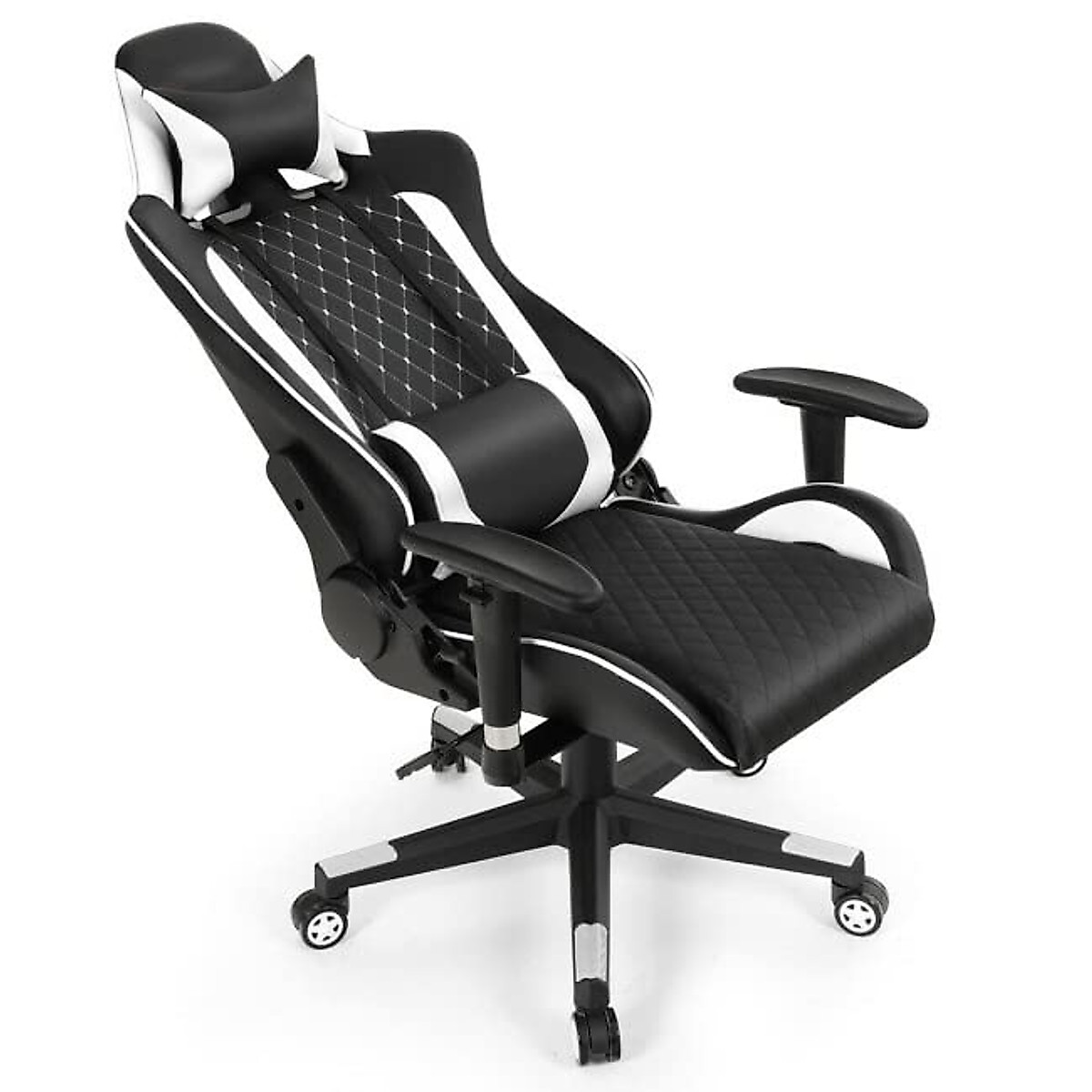Ergonomic Gamer Desk Chair, High Back PC Computer Home Office Chair with Massage & 90°-180° Adjustable Tilt Back Height Adjustable Swivel PU Leather Executive Racing Computer Desk (Black+ White)