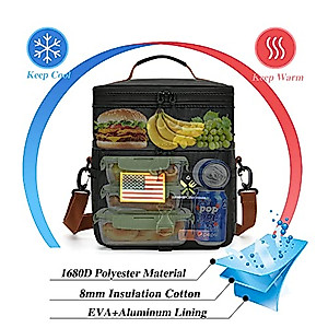 LOKASS Tactical Lunch Box for Men,16L, Double Deck Expandable Insulated Lunch box For Adults/Women Thermal Large Waterproof Leakproof Cooler Bag with Shoulder Strap,Black (Black)