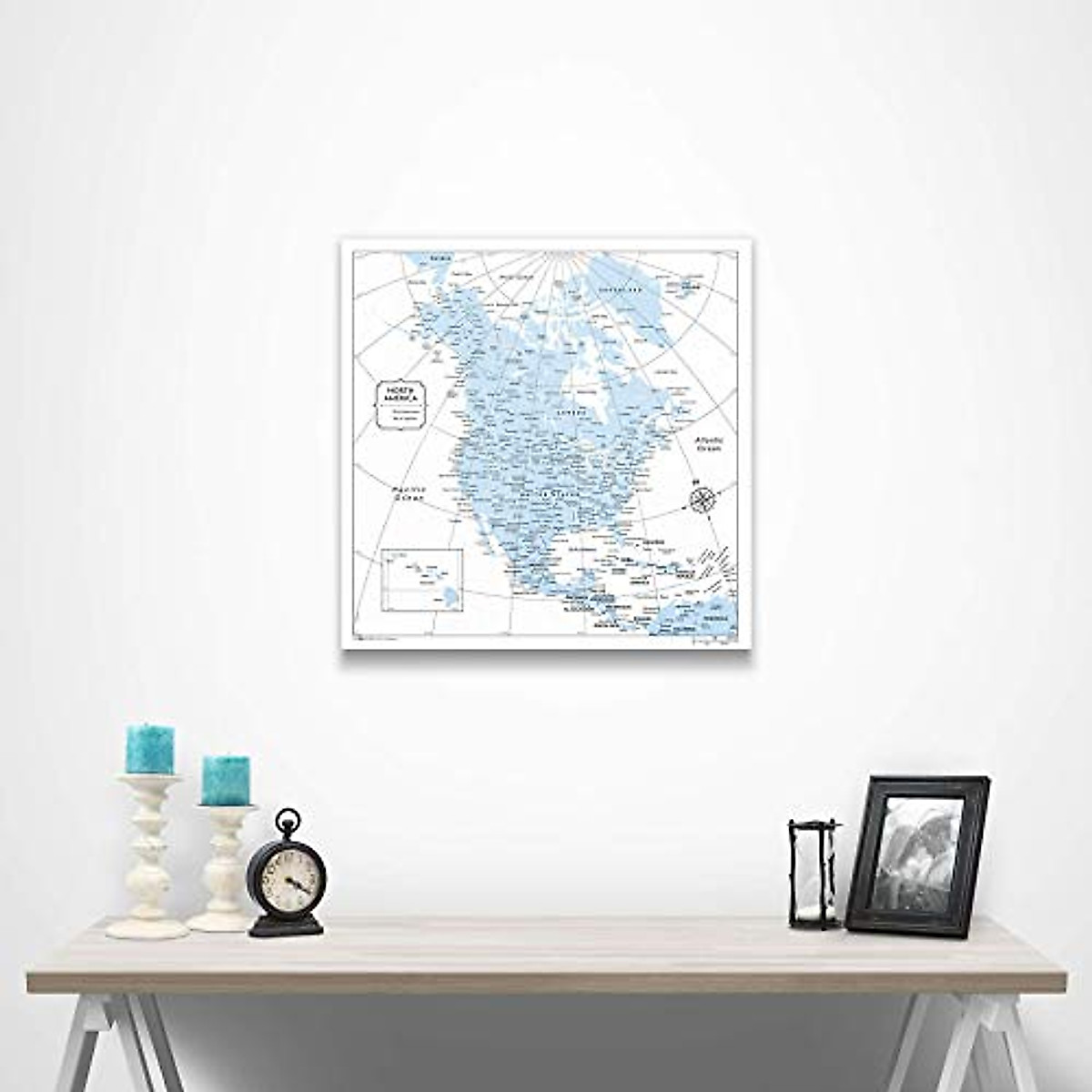 Push Pin North America Map Board - With Push Pins to Mark North America Travel - Handmade in Ohio, USA - Design: Light Blue Color Splash
