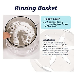 Uouovo Denture Cup Retainer Case, Definitely No-Leak, Denture Bath Case, Denture Case, Retainer Cleaning Box for Traveling, Denture Cup with Strainer & Mirror (Grey)