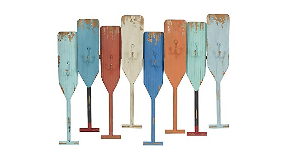 Deco 79 Coastal Wall Hooks - Distressed Oar Design