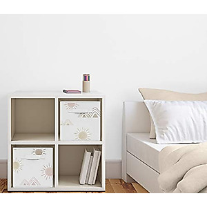 Sweet Jojo Designs Boho Desert Sun Foldable Fabric Storage Cube Bins Boxes Organizer Toys Kids Baby Childrens - Set of 2 - Blush Pink Mauve Gold Taupe Bohemian Watercolor Mountains Southwest