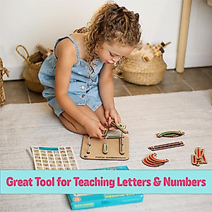 ButterflyEduFields Wooden Alphabets Numbers Construction Puzzle for Kids 3 Years 4 5 Years Boys Girls Preschool Learning Pack | Stacking Blocks Shape Colour Sorter Pegboard Kit