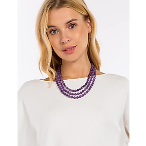 MGR MY GEMS ROCK! 60 Inch Polished Genuine Amethyst Stone Multi-layer Long Endless Infinity Beaded Necklace.