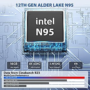 KAMRUI Mini PC 16GB RAM, AK1Plus Mini Computer with Intel Alder Lake N95(up to 3.4 GHz), 512GB M.2 SSD Small Desktop Computers Support 4K UHD/HDMI 2.0/LAN/Dual-Band WiFi for Work Study Design